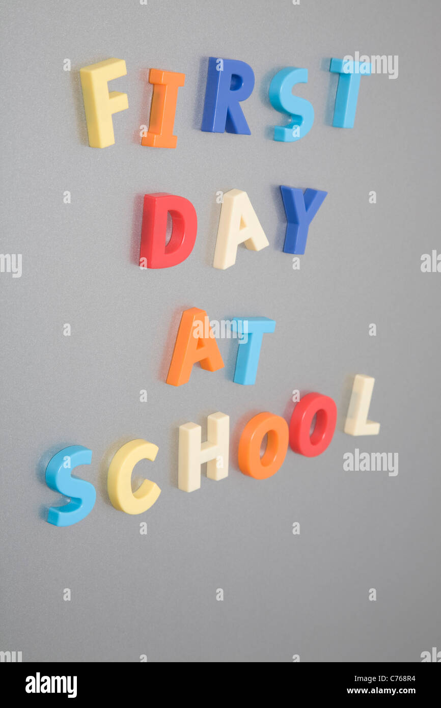 First Day at School Word Spelling Stock Photo - Alamy
