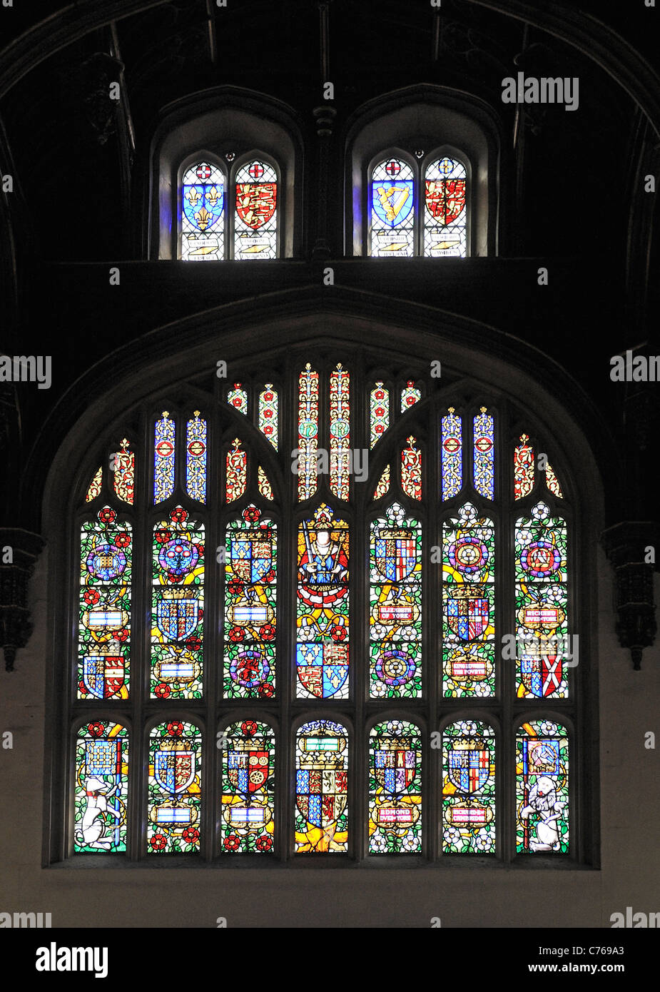 Great Hall stained glass windows Hampton Court Palace Stock Photo - Alamy