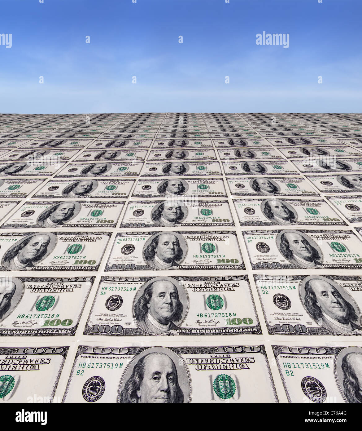 Line of dollar bills with a sky background Stock Photo - Alamy