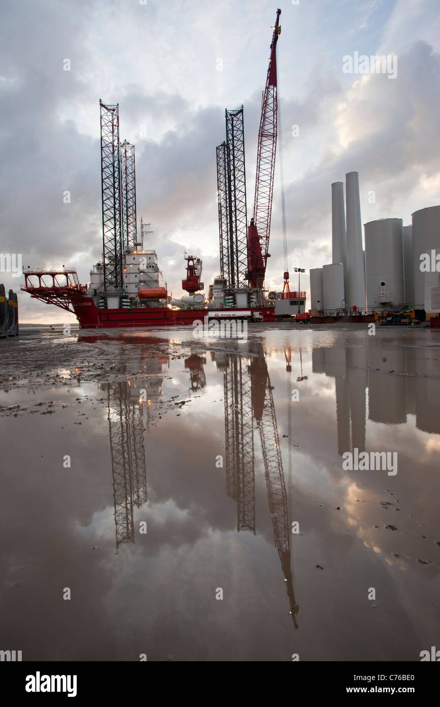 A jack up barge being loaded with wind turbine parts for the walney ...