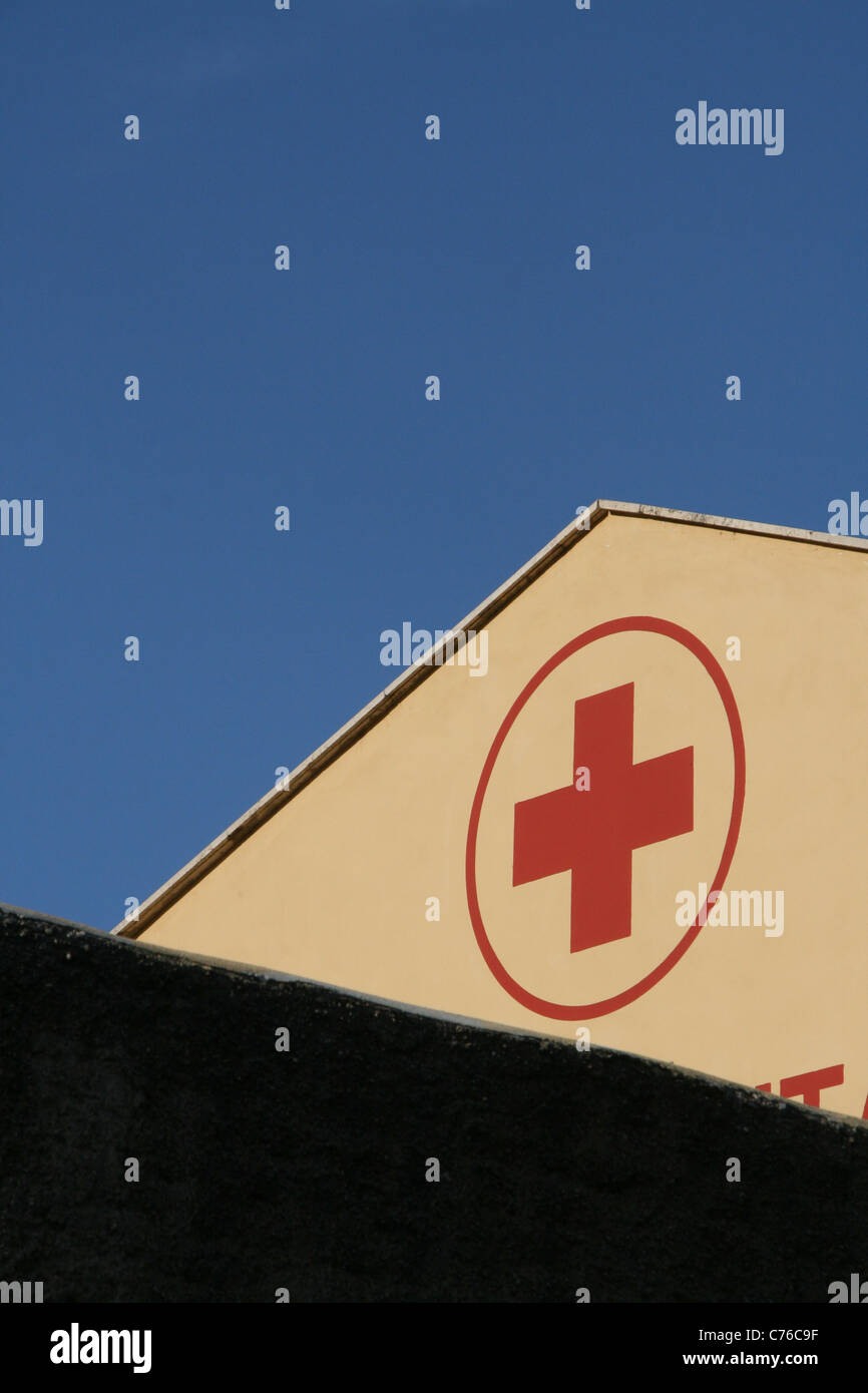 red cross first aid treatment point in italy Stock Photo - Alamy