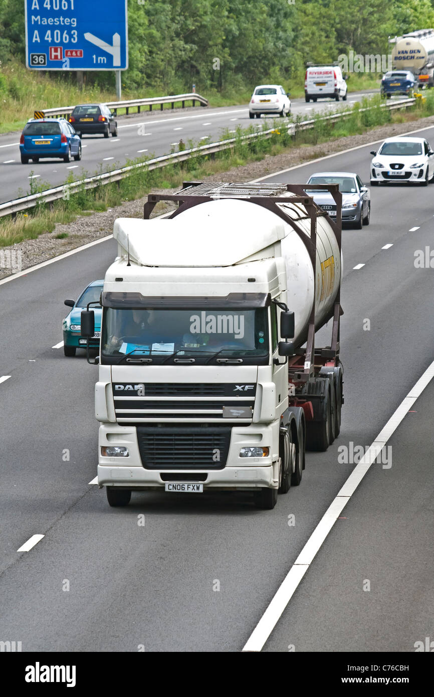 A tanker lorry driving on the M4 motorway in South Wales is a common ...