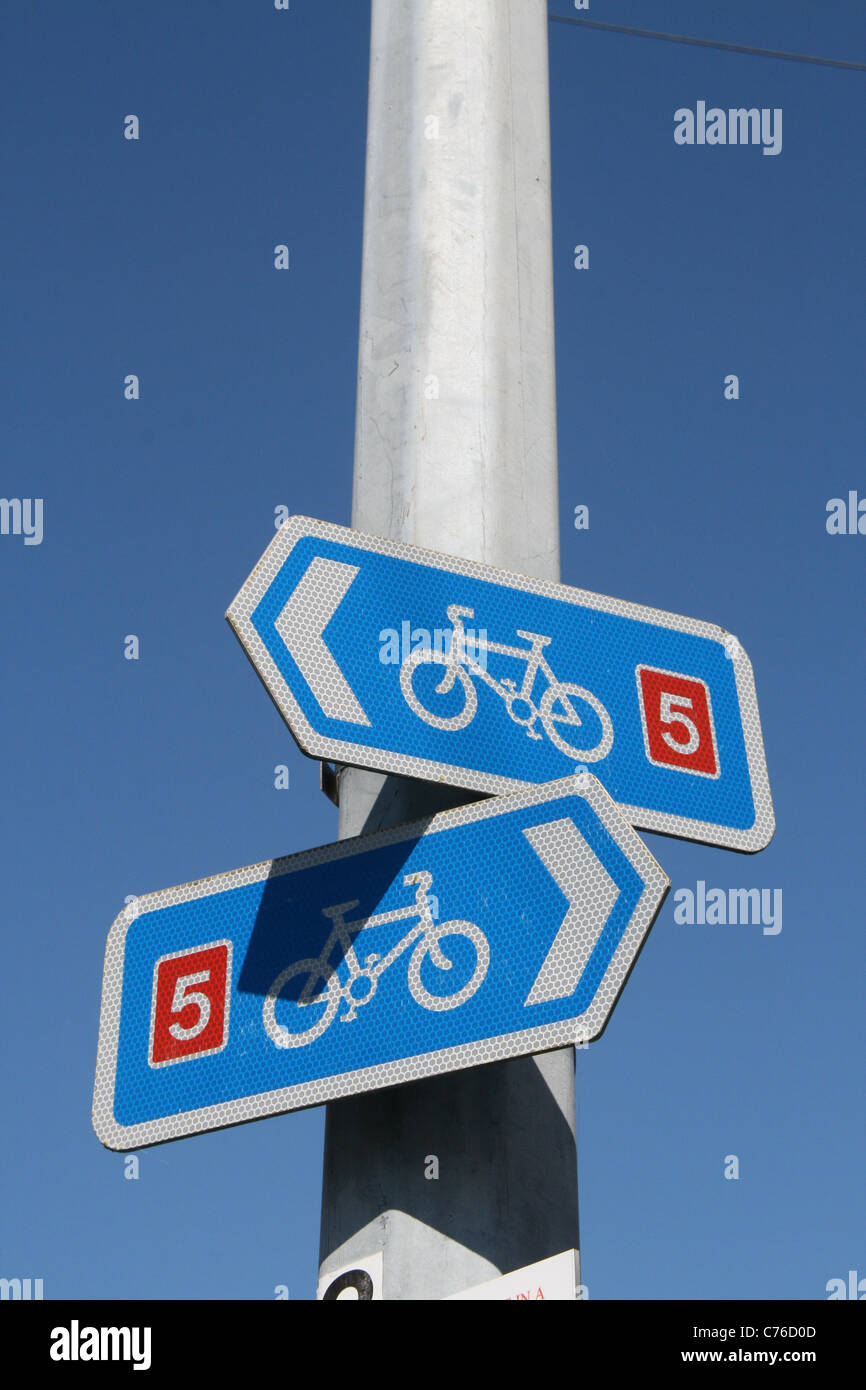 bike path signs in wales great britain uk Stock Photo - Alamy
