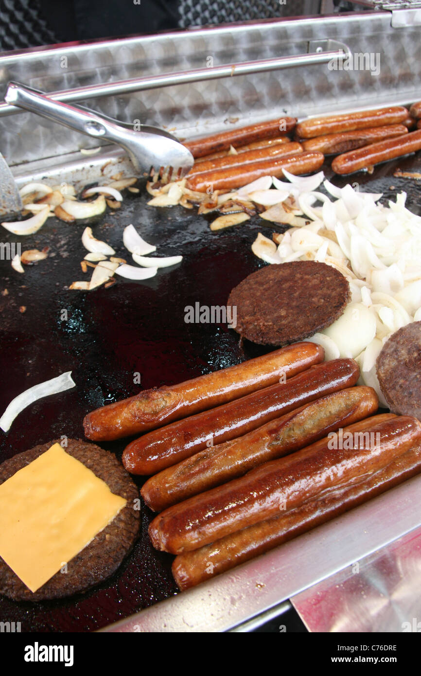 burgers and sausage food stand stall Stock Photo - Alamy