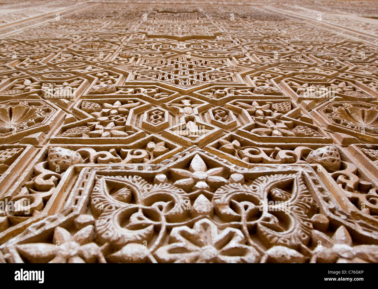 Detail of handcrafted stone wall of Palacio de los Nazaries (Nazari ...