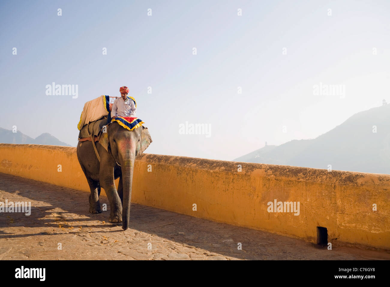 Elephant driver at historic Amber Fort in Jaipur, India, Rajasthan ...
