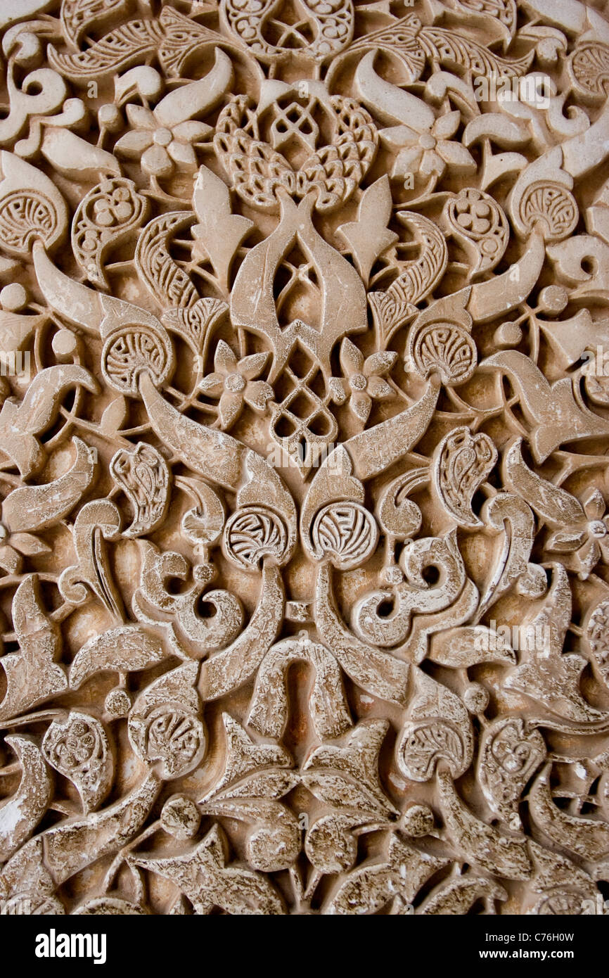 Detail of handcrafted stone wall of Palaciosde los Nazaries (Nazari ...