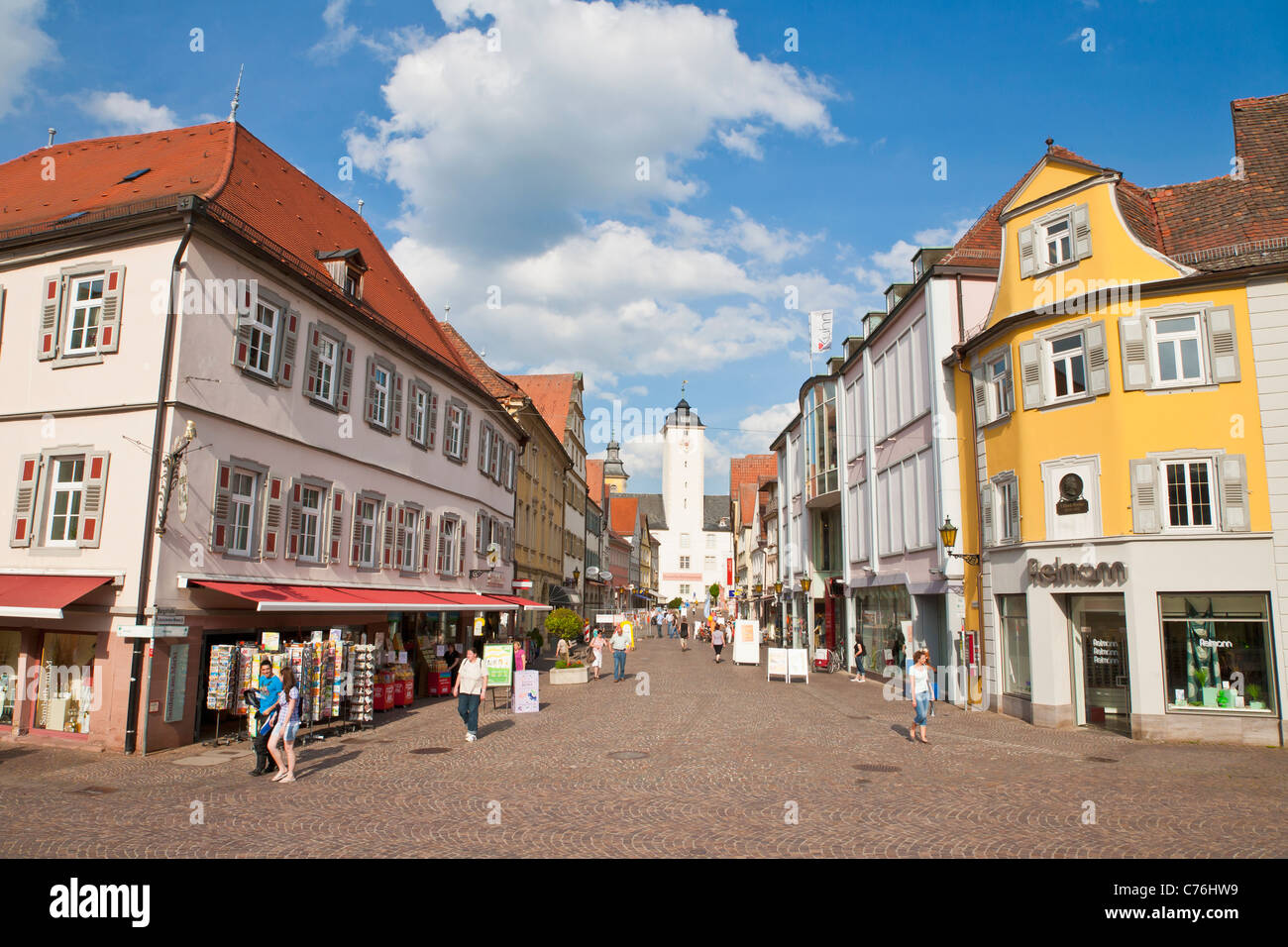 BURGSTRASSE STREET, VIEW TO DEUTSCHORDENSCHLOSS CASTLE, BAD MERGENTHEIM, BADEN-WURTTEMBERG ...