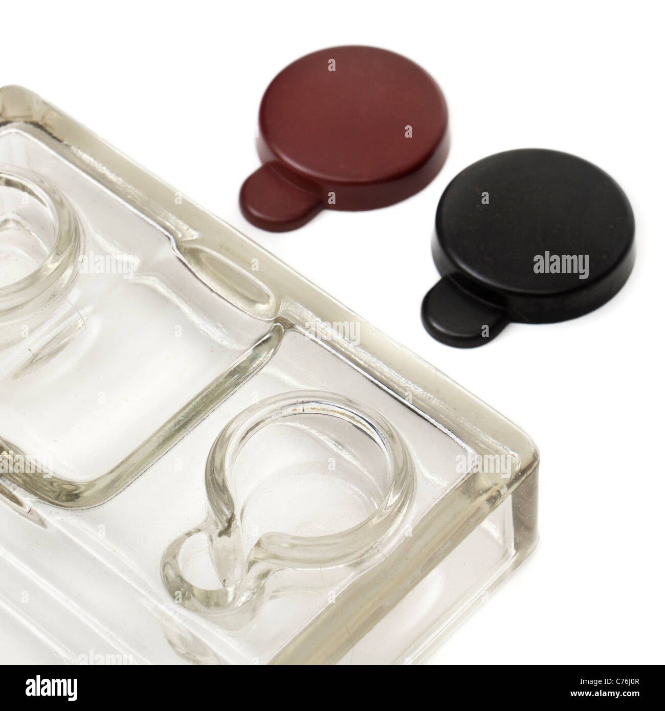 Vintage British pressed glass double inkwell with red and black ...