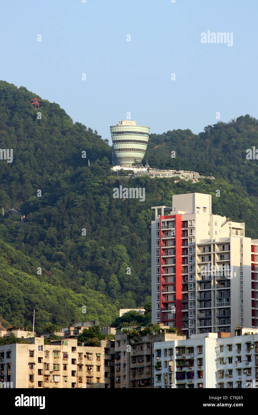 Unusual building on hillside overlooking Chongqing, China Stock Photo ...