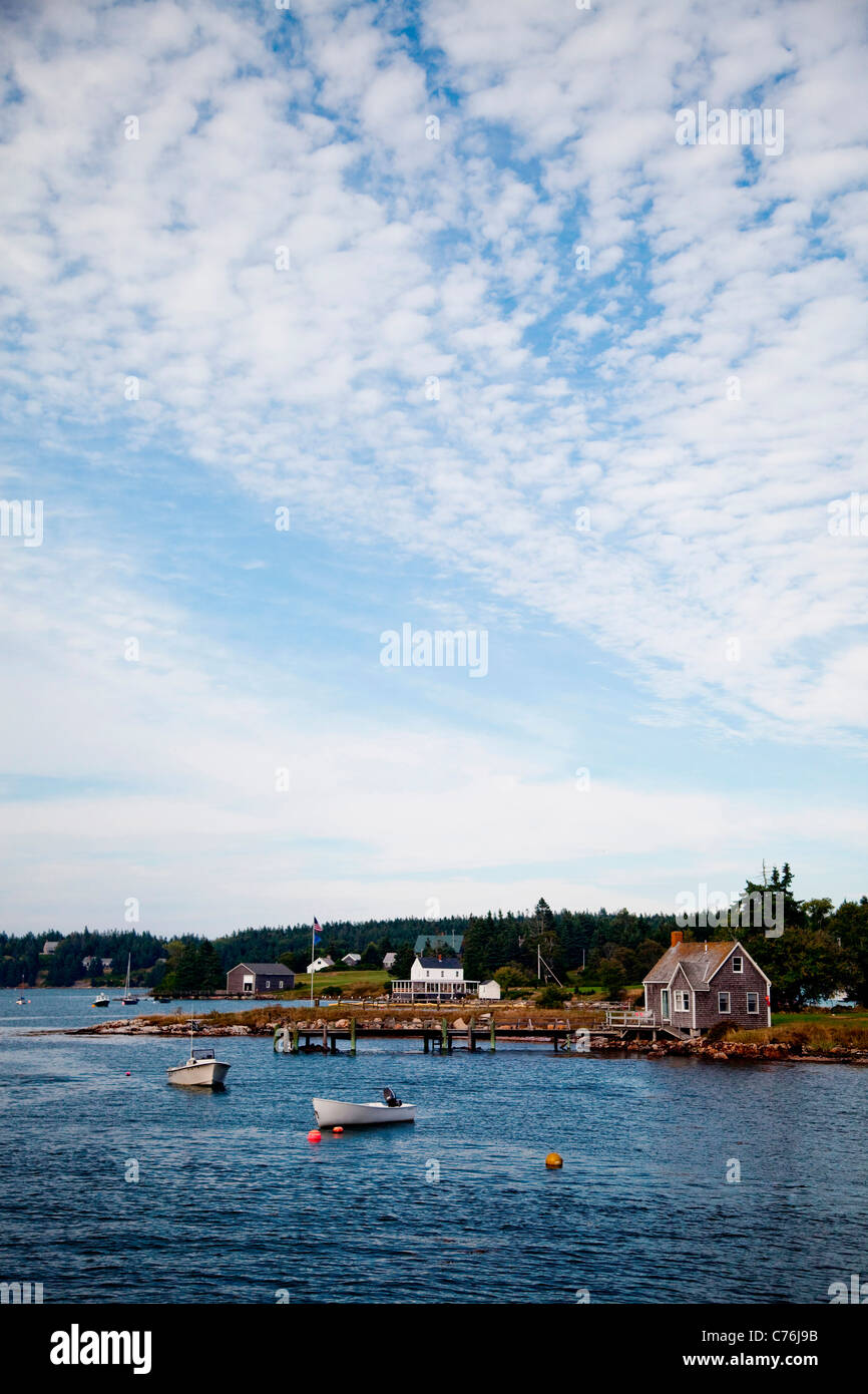 The calm inlet waters off the coast of Isle Au Haut on a sunny ...