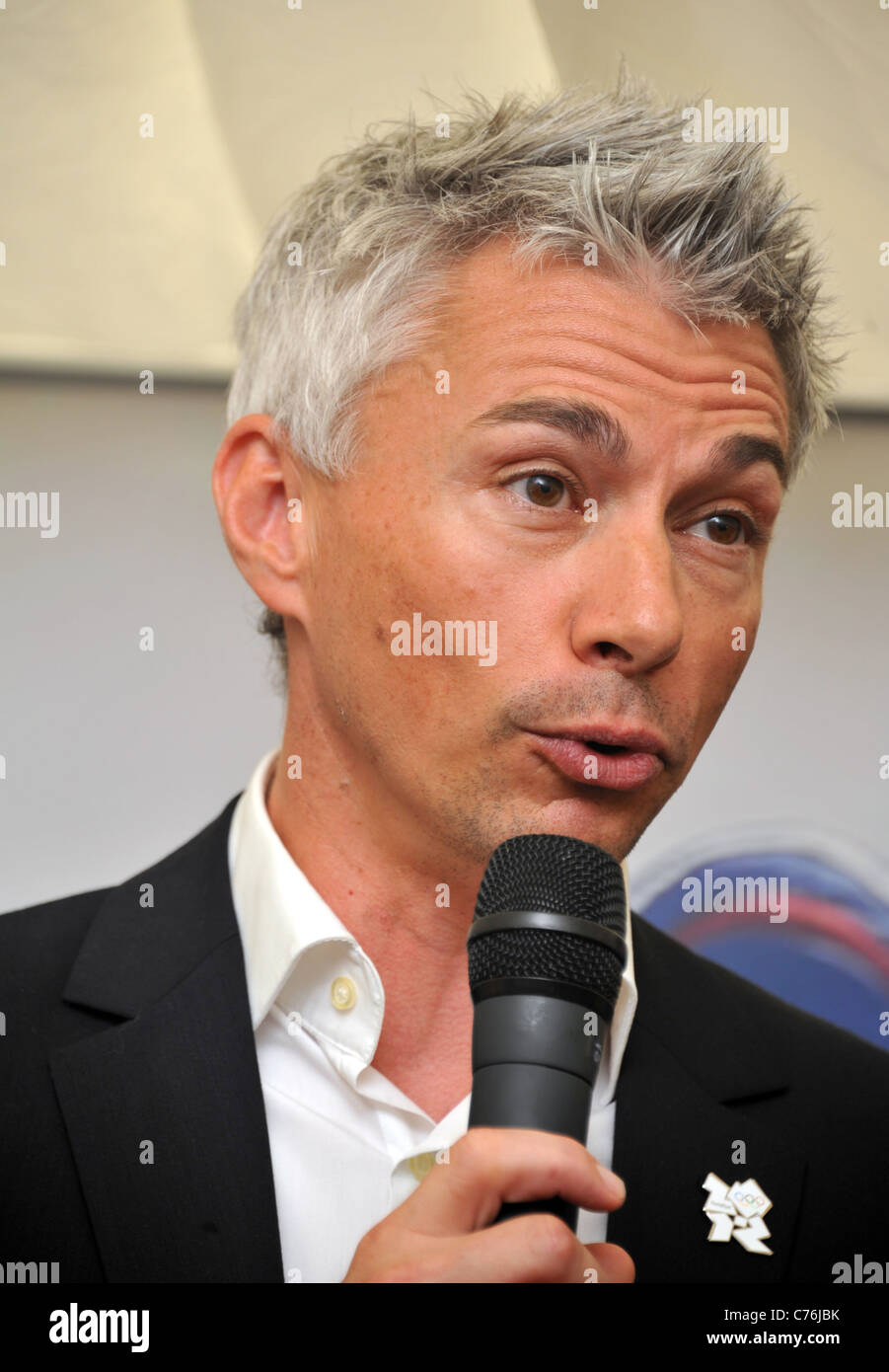 UK, Dorset, Jonathan Edwards CBE, at the topping out ceremony for the ...