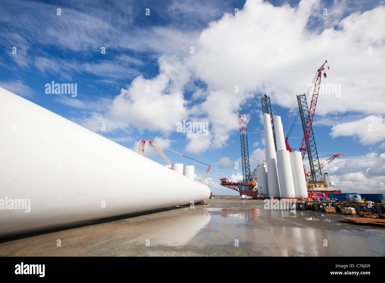 Wind turbine parts on the docks at Mostyn due for the Walney offshore ...