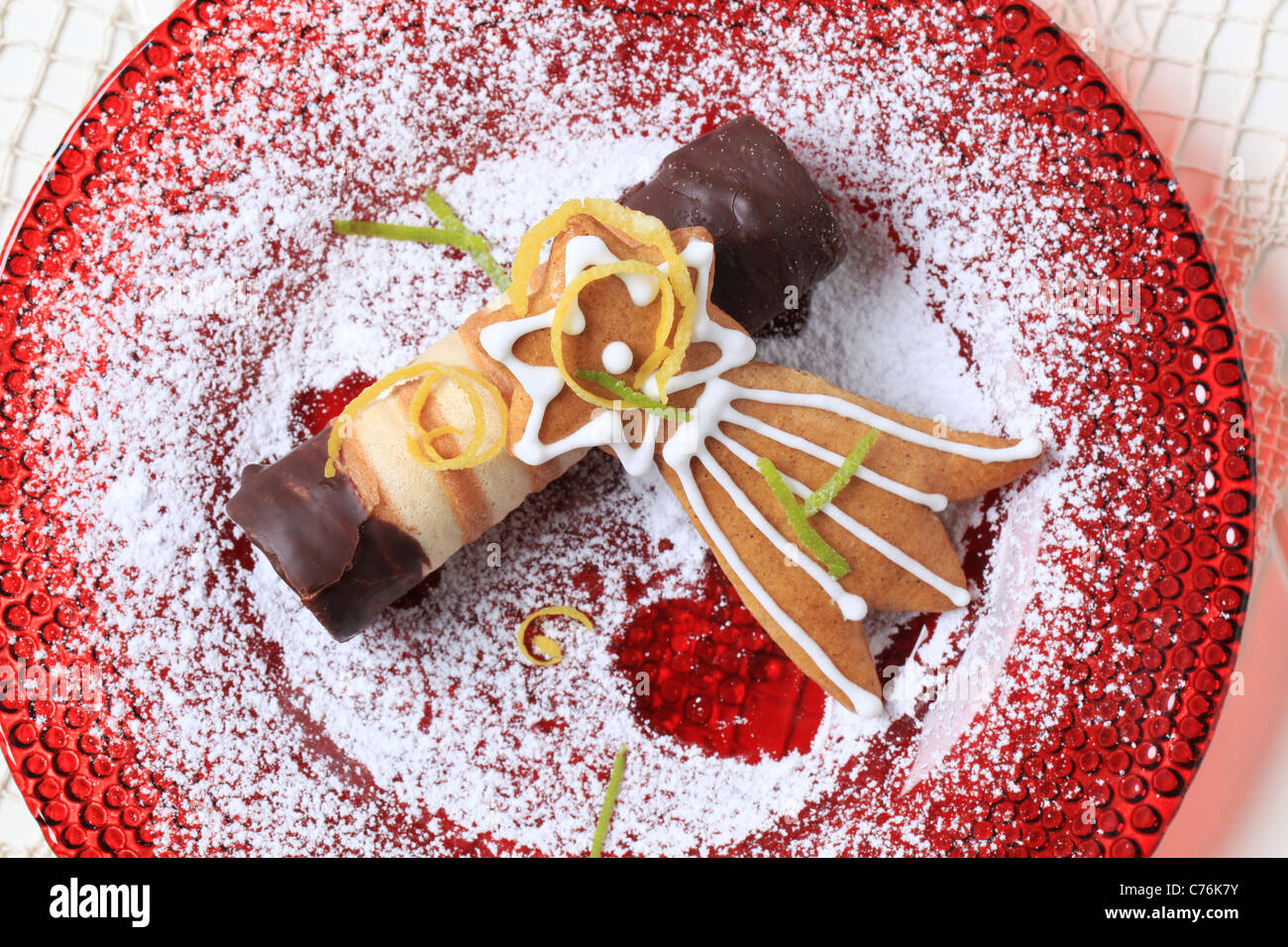 Chocolate dipped wafer cookie and gingerbread comet Stock Photo - Alamy