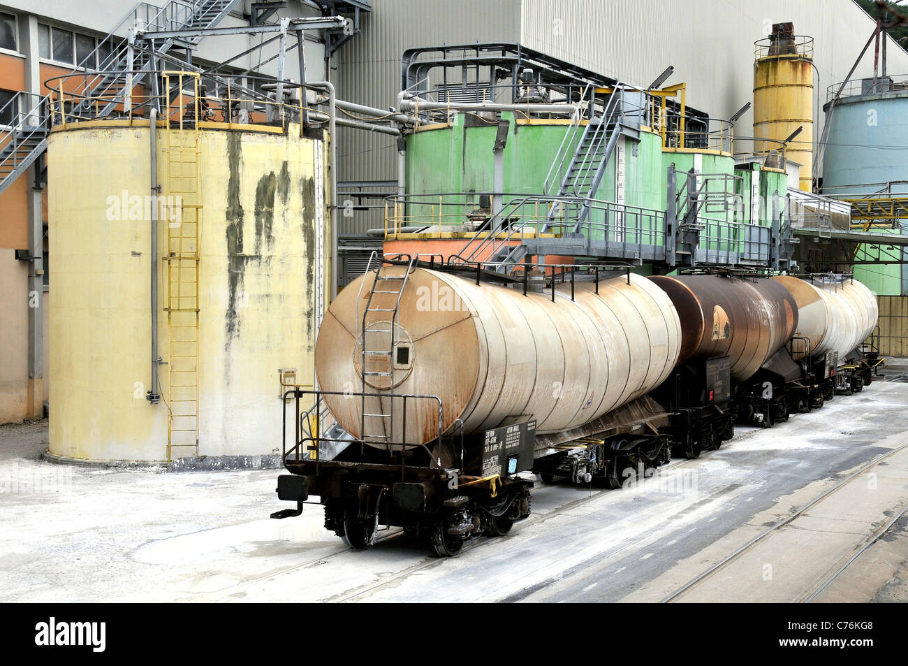 tank wagon contening liquid chalk parked in factory chemical industry ...