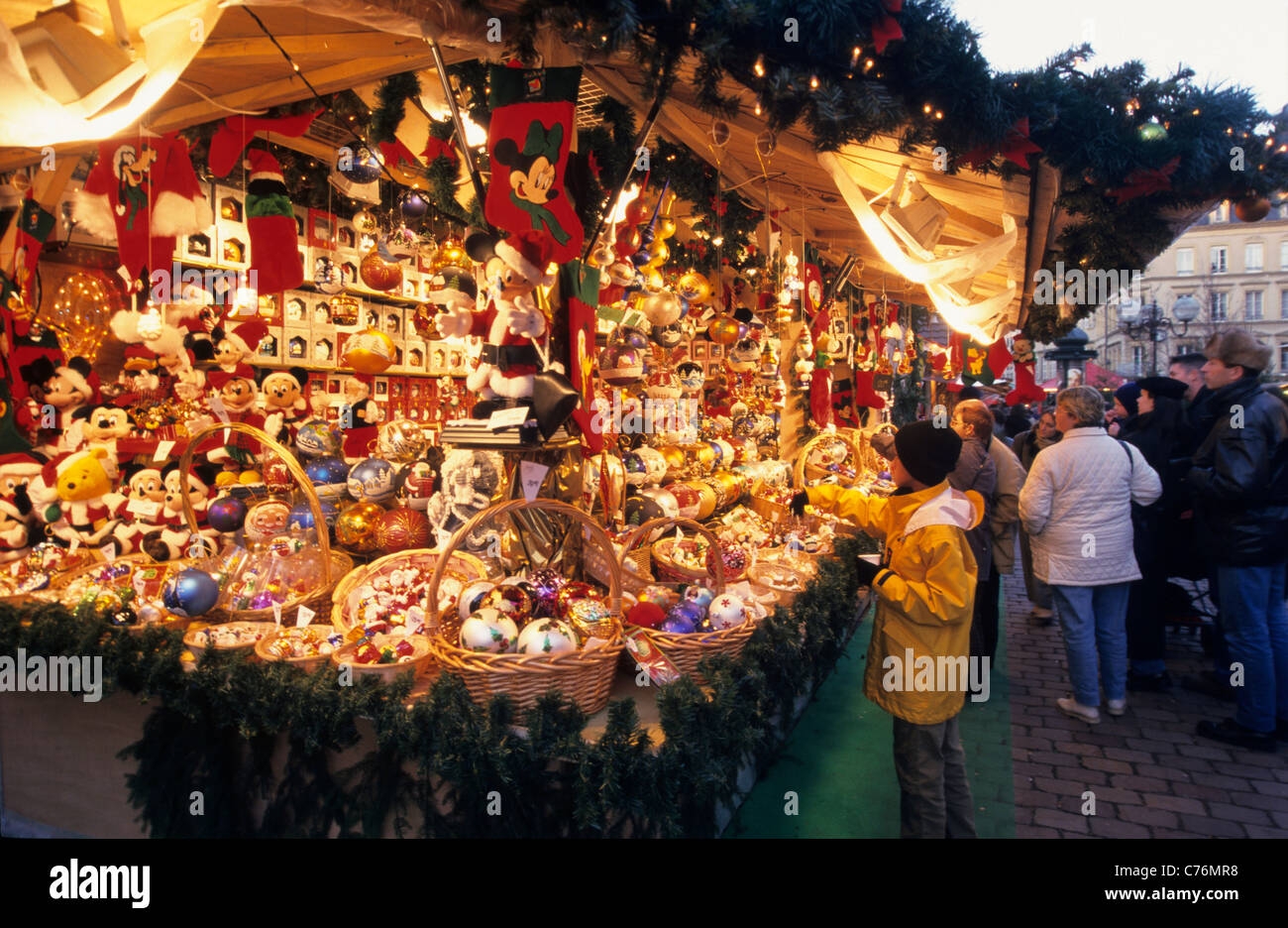 Christmas balls stand, Christmas market, PLace St Louis, Metz, Lorraine ...