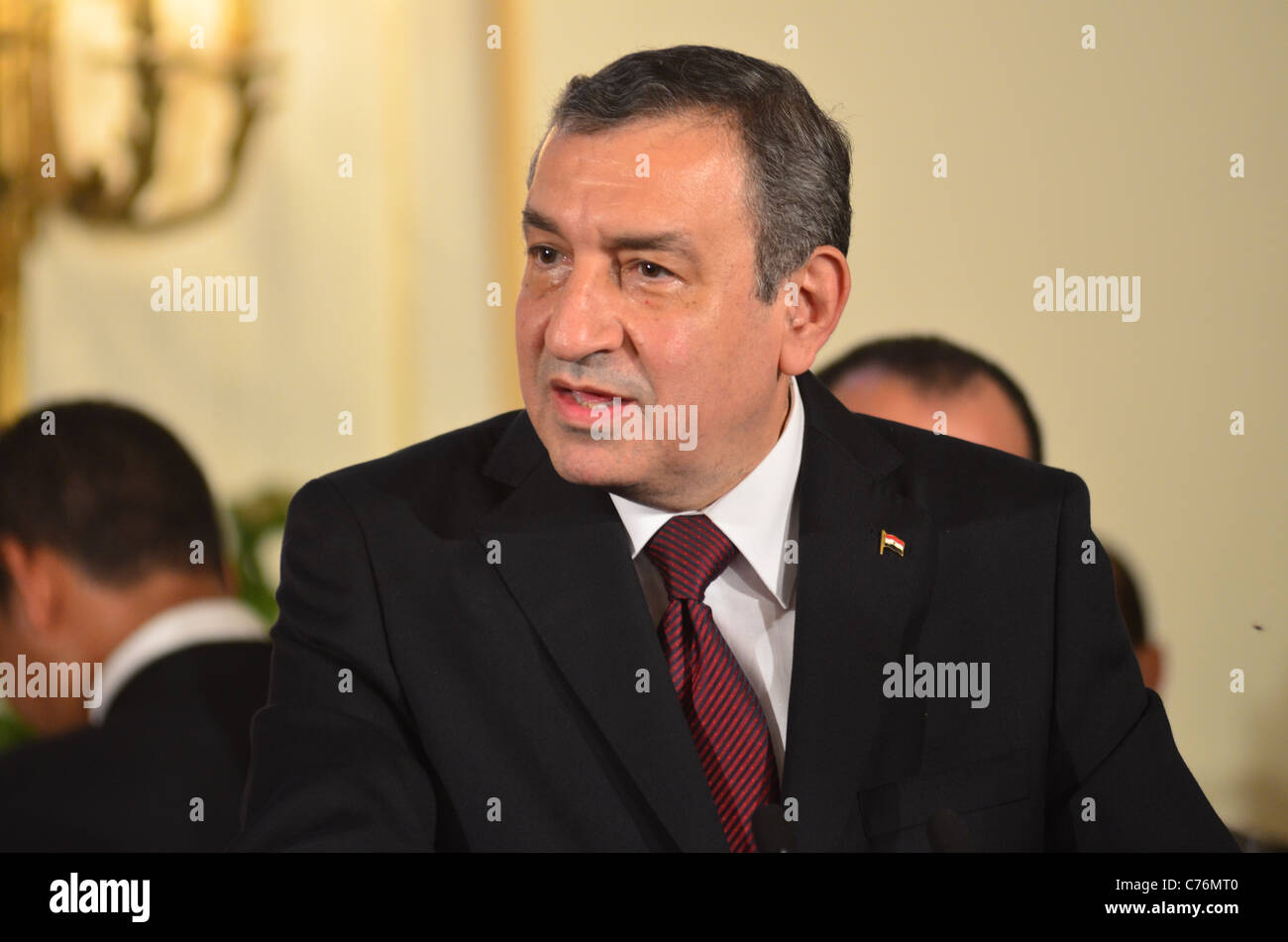 Egyptian PM Essam Sharaf during talks with Turkish PM Tayyip Erdogan ...