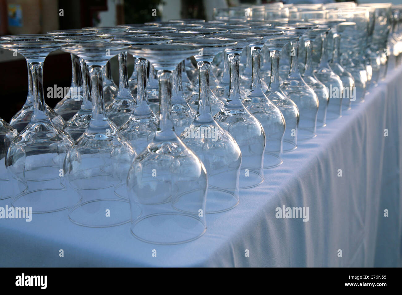 Water cups ready to be used in an outdoors banquet Stock Photo - Alamy