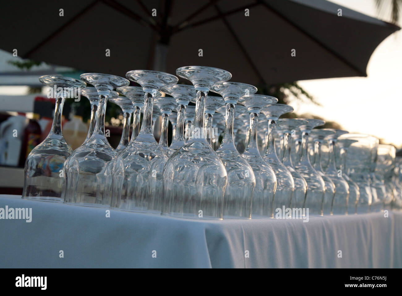Water cups ready to be used in an outdoors banquet Stock Photo - Alamy