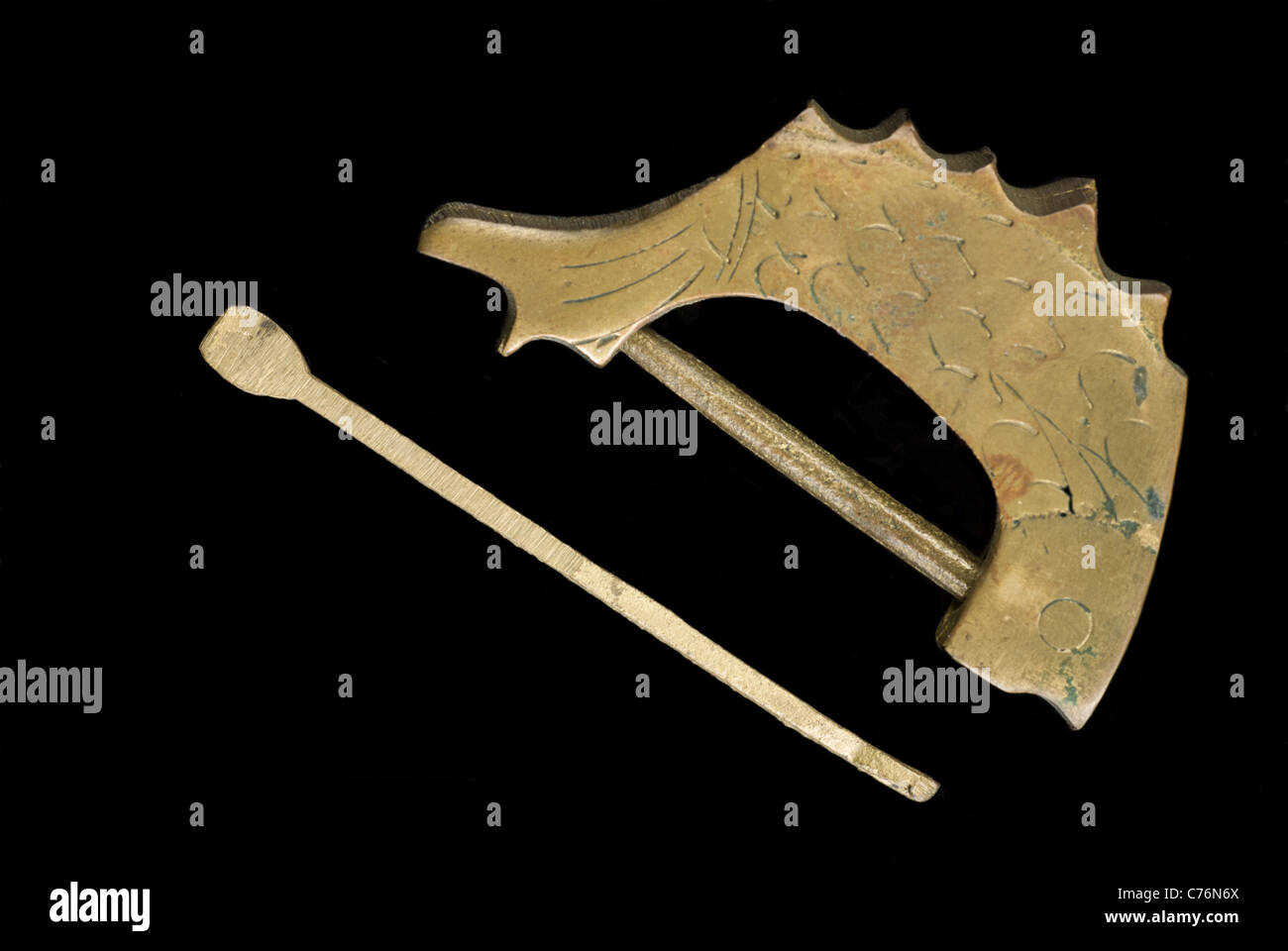 Chinese brass padlock with key. Closed Stock Photo - Alamy