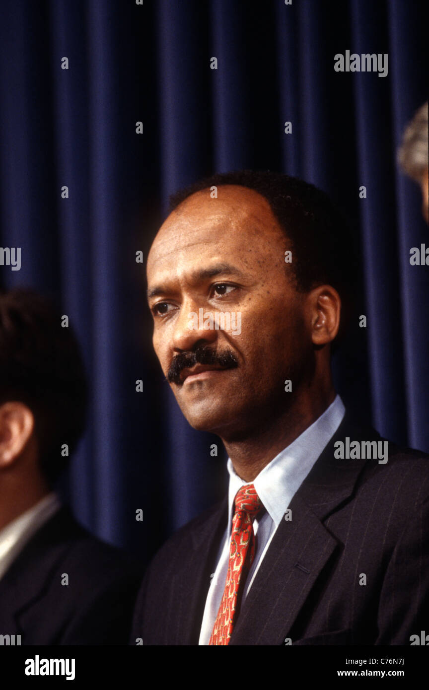 Franklin Raines during a news conference in the Old Executive Office ...