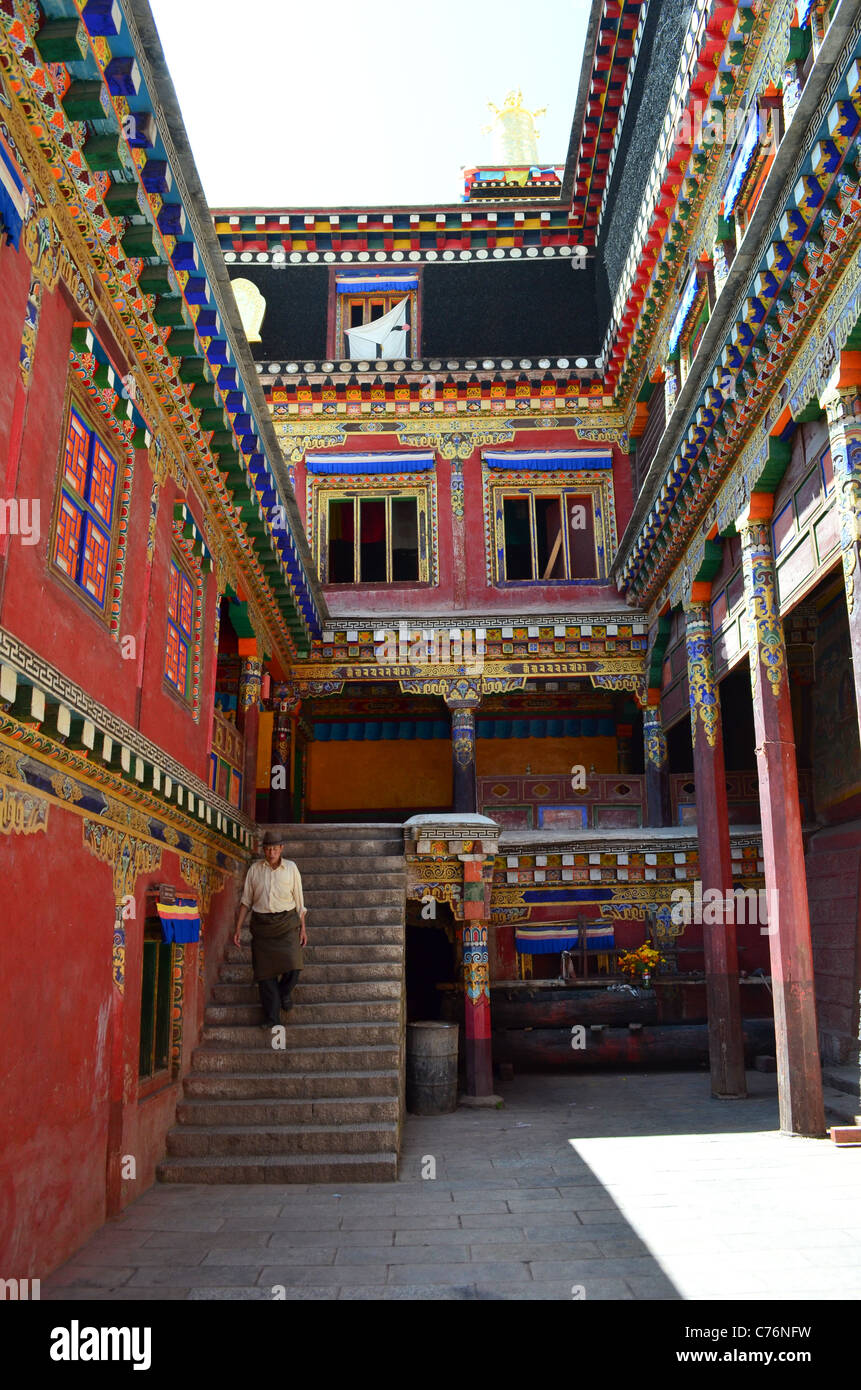 The courtyard of the lamasery at Dege, Sichuan, China, which stores and ...