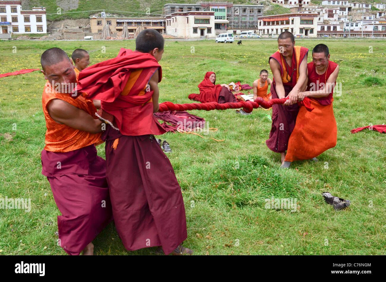 Tibetan monks play hi-res stock photography and images - Alamy