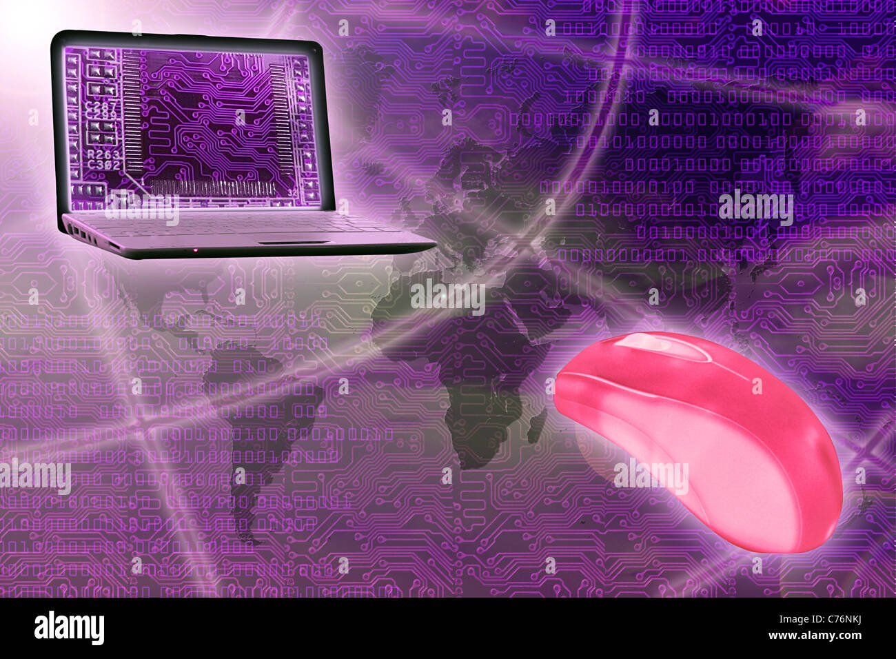 laptop and mouse over map of world Stock Photo - Alamy