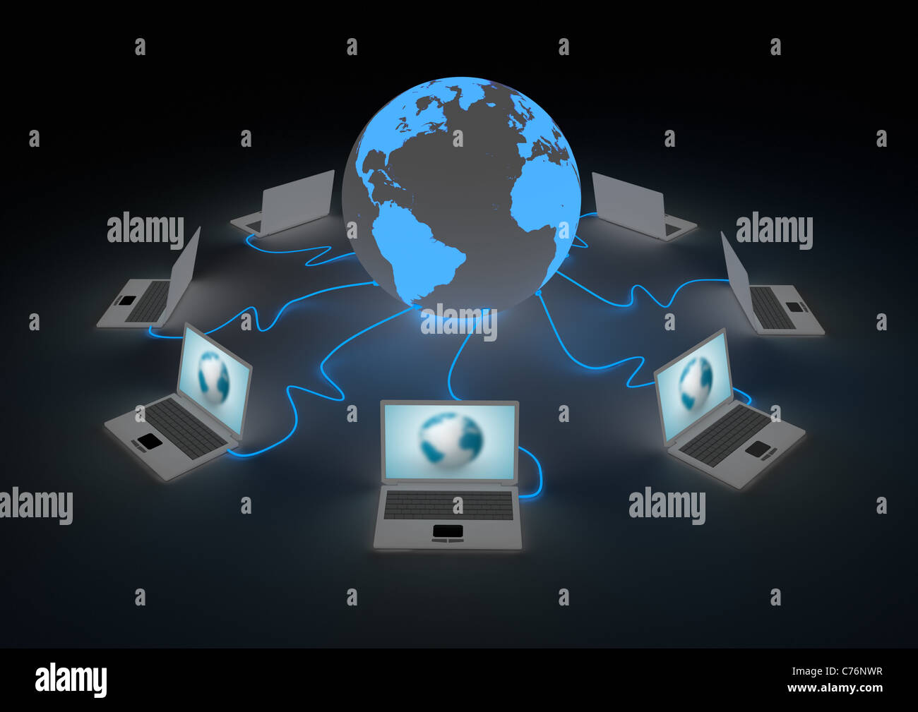 Laptops connected to the earth Stock Photo - Alamy
