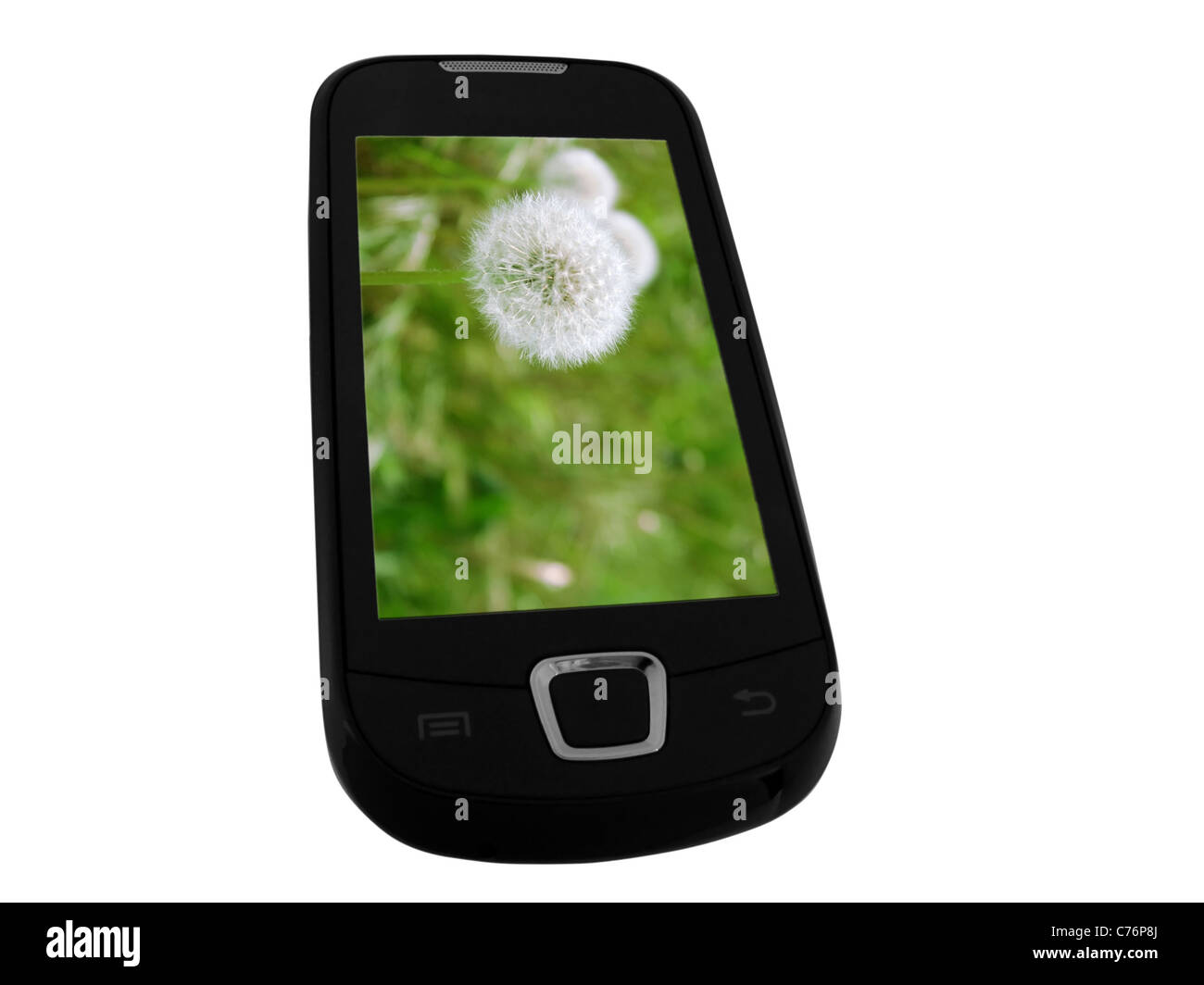 Mobile phone on green Cut Out Stock Images & Pictures - Alamy