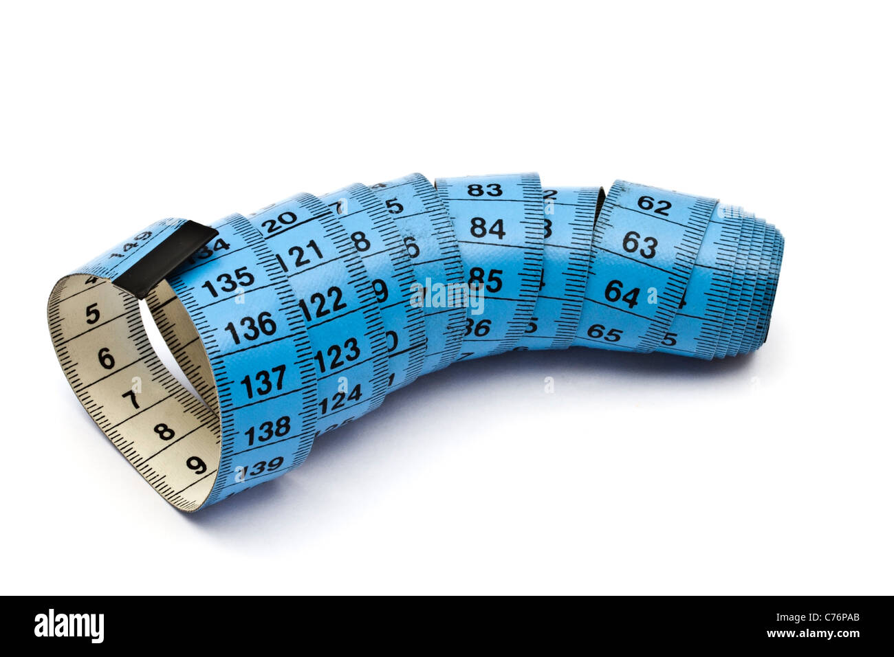Blue tape measure isolated on white background Stock Photo - Alamy