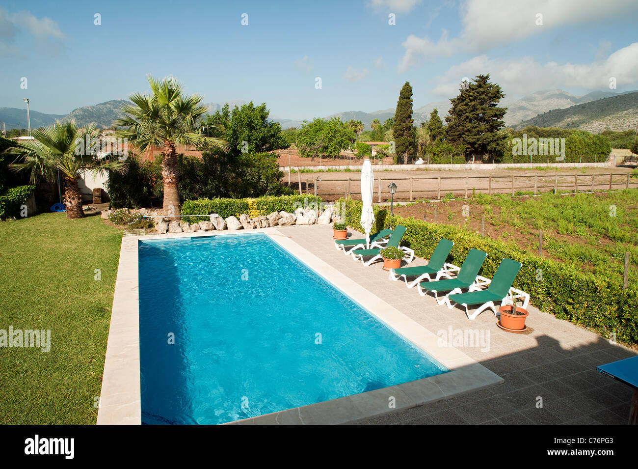 Majorcian country house, swimming pool, Pollenca, Majorca, Spain, May ...