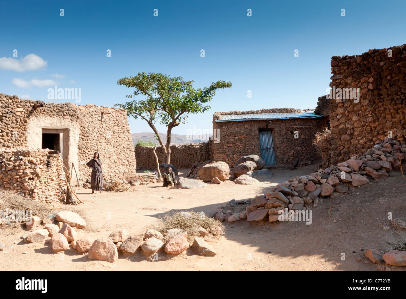 Traditional Argoba stone houses at the remote cliff-top village of ...