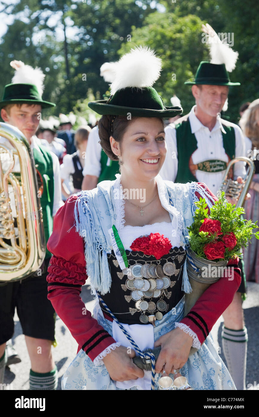 Germany, Bavaria, Burghausen, Folklore Festival, woman in Traditional ...