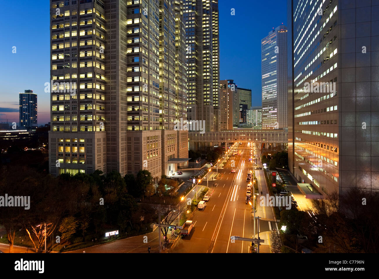 Asia, Japan, Tokyo, Shinjuku, High rise office buildings in the ...