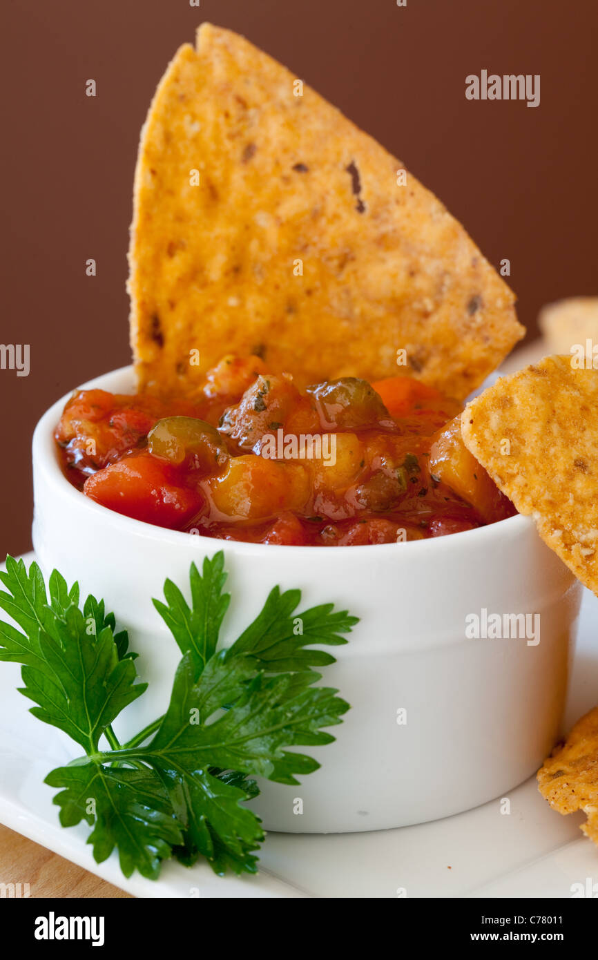 Peach Mango Salsa with chipotle Chips Stock Photo - Alamy