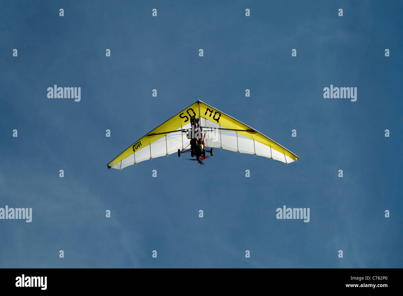 Hand-glider in the blue sky of Carolles (Normandy, France Stock Photo ...