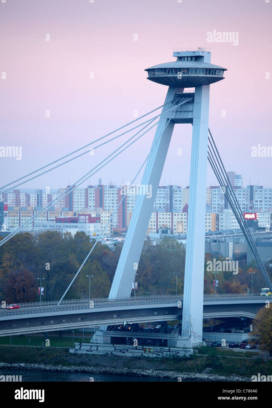Novy Most bridge over the Danube river, Bratislava, Slovakia Stock ...
