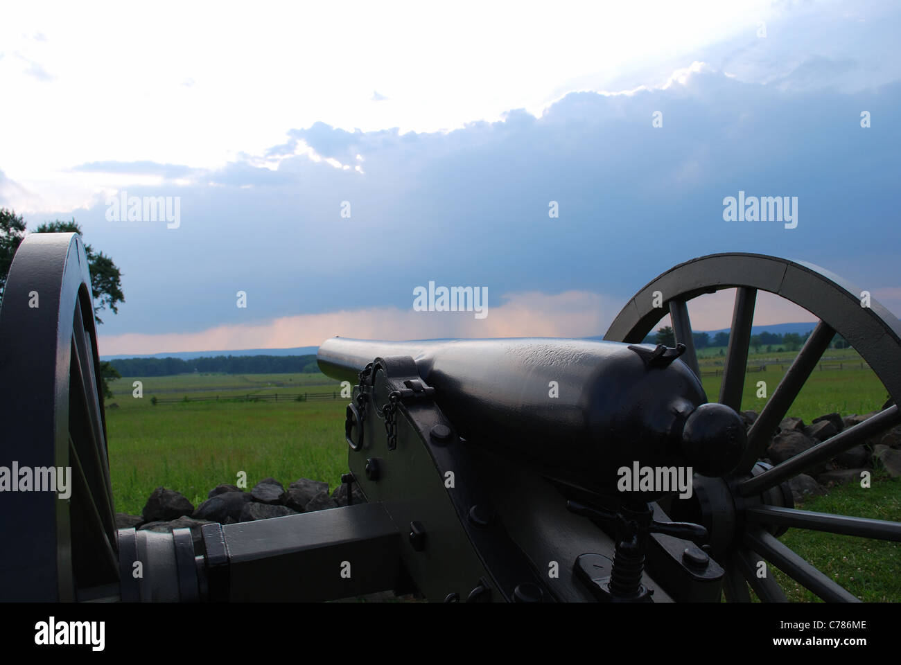 View down a cannon barrel in the Union lines, towards the confederate ...