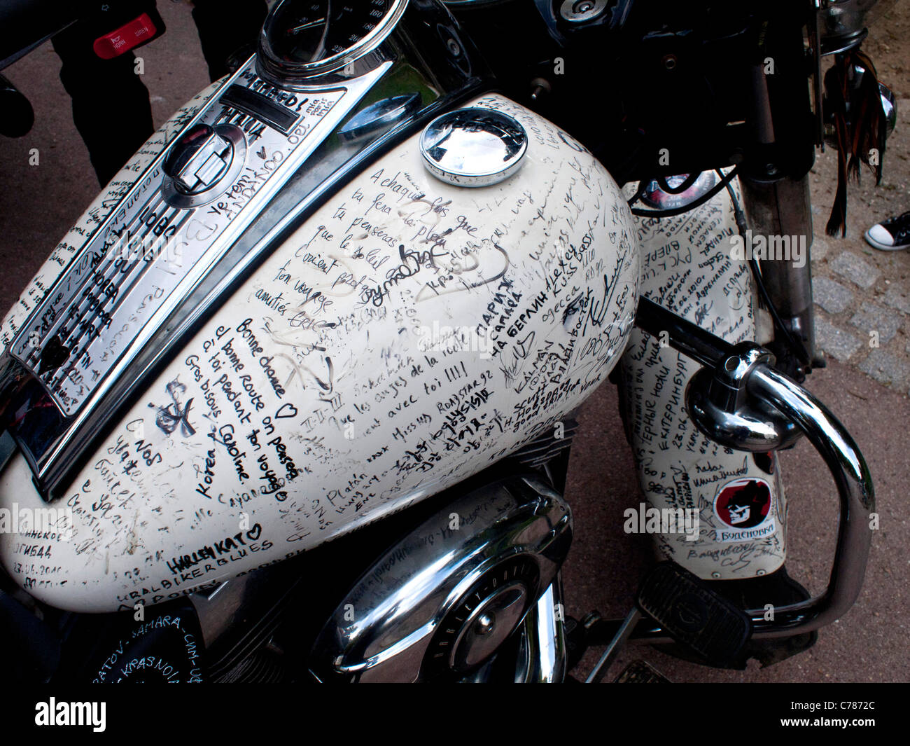 Motorcycle with graffiti on the tank and fender Stock Photo - Alamy