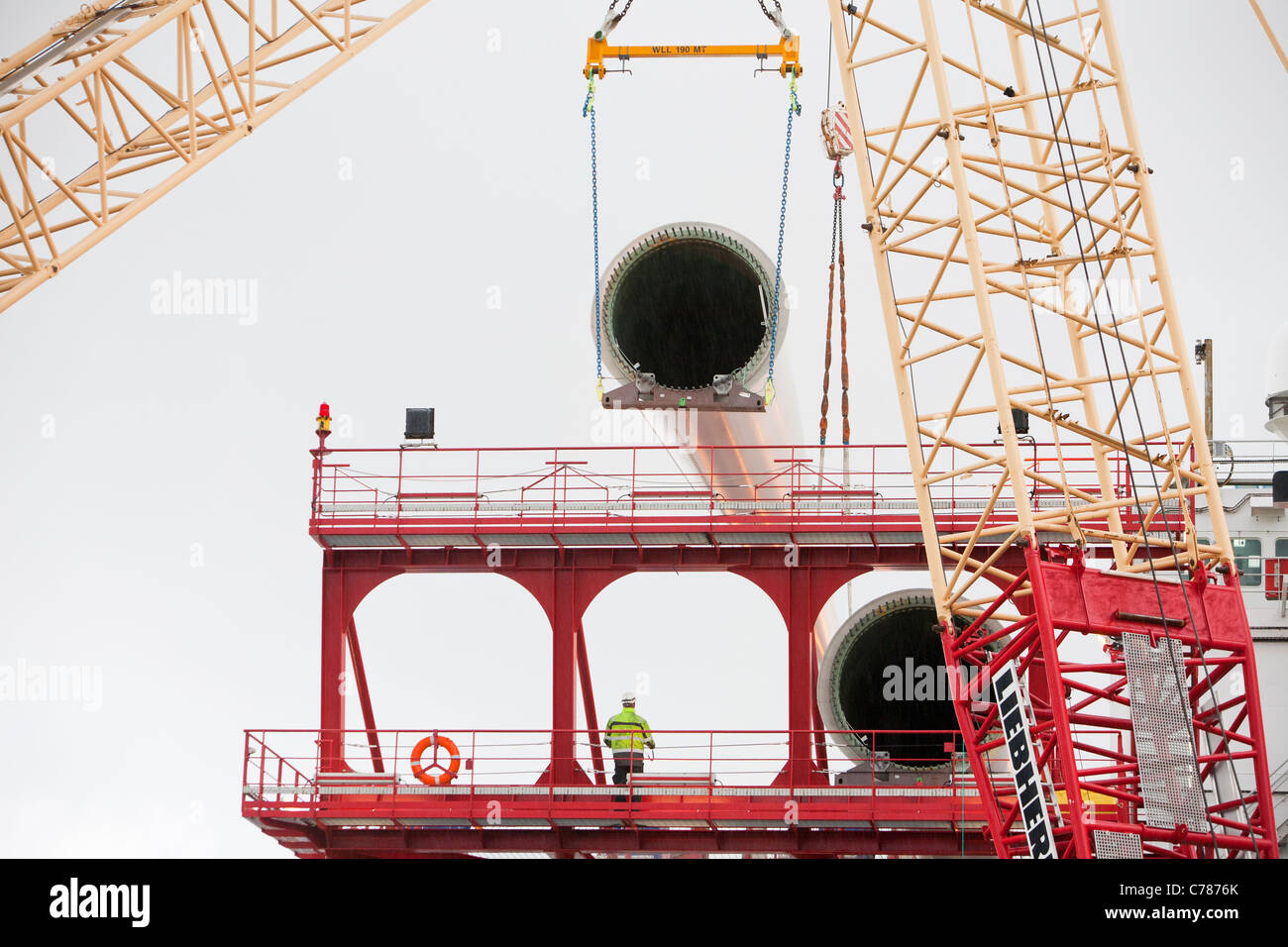 loading wind turbine blades onto a jack up barge for the Walney ...