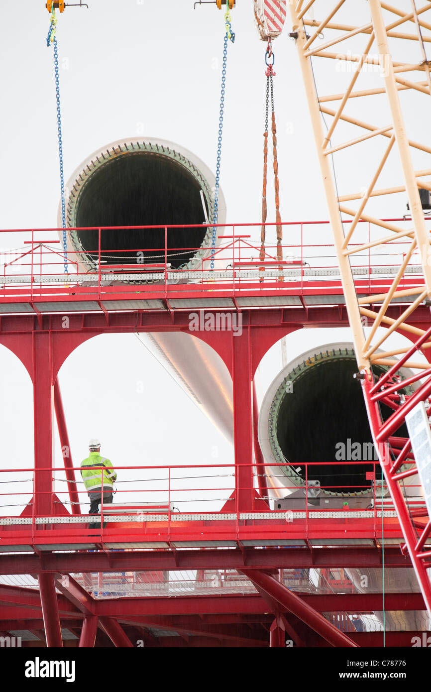 loading wind turbine blades onto a jack up barge for the Walney ...