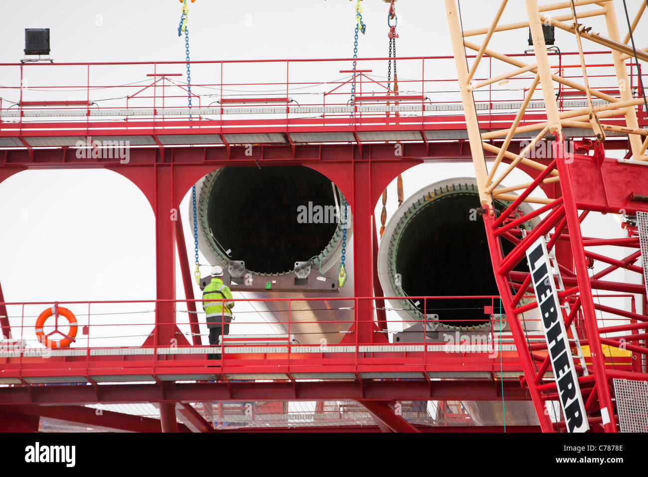 loading wind turbine blades onto a jack up barge for the Walney ...