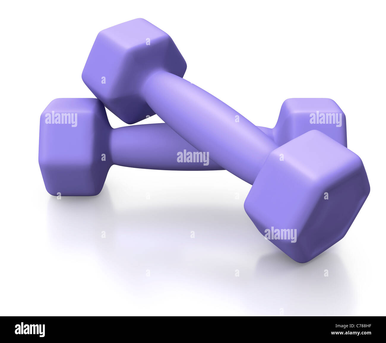 Small rubber covered mauve barbells on a white background Stock Photo ...