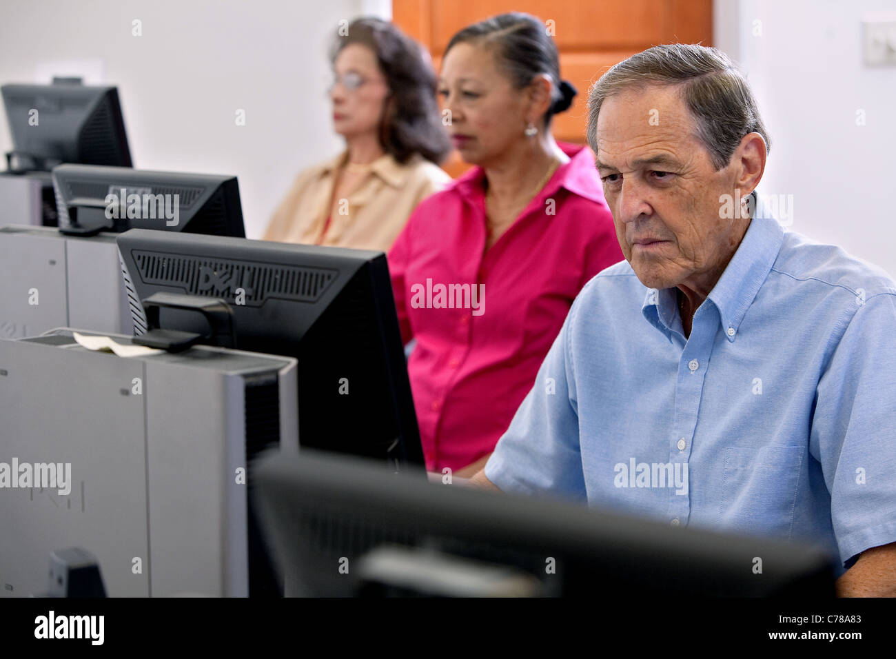 Senior citizens work on a computer Stock Photo - Alamy