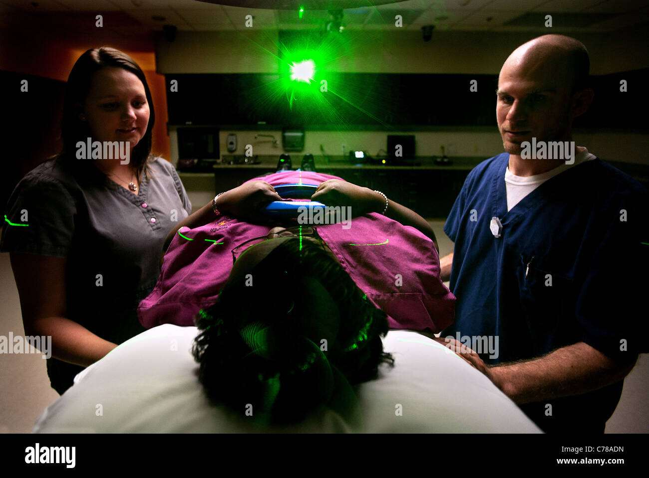 Nurse and patient in cancer treatment radiology room Stock Photo - Alamy