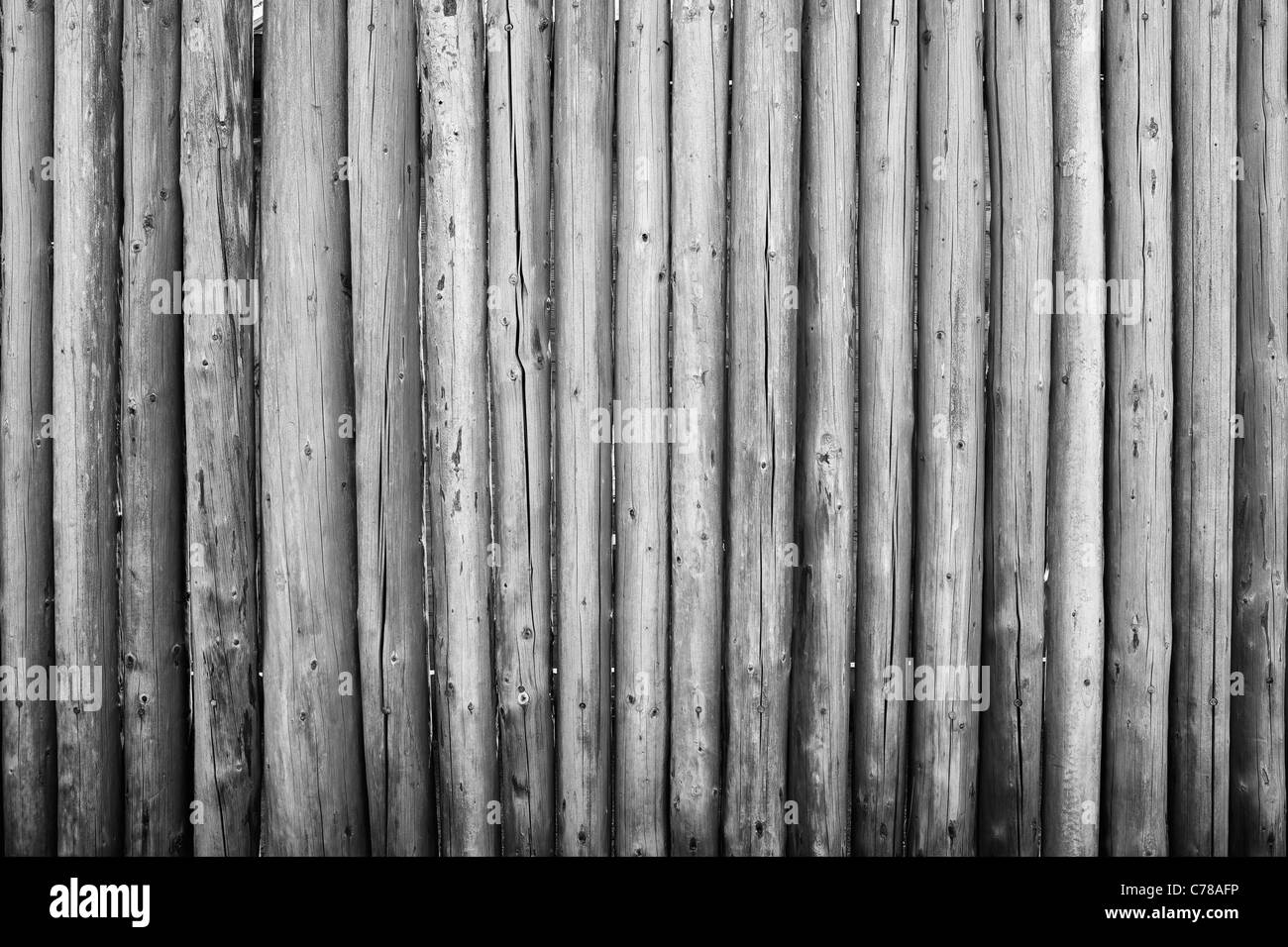Line up of a row of log timbers that are part of a old wood fort in ...