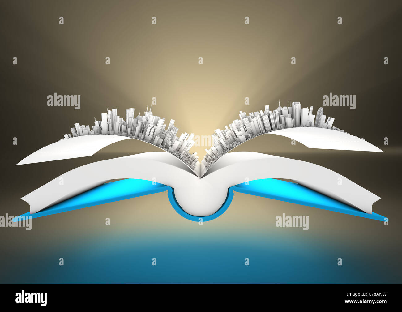 render of an open book with a city in it Stock Photo - Alamy