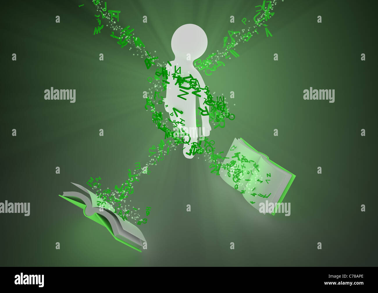 render of a person rising through knowledge Stock Photo - Alamy