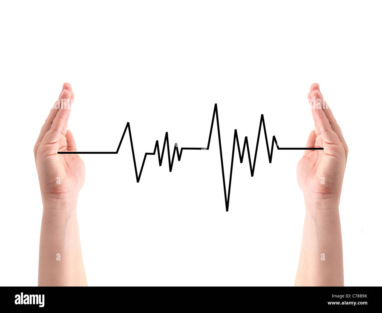 A heart rate line between two hands Stock Photo - Alamy